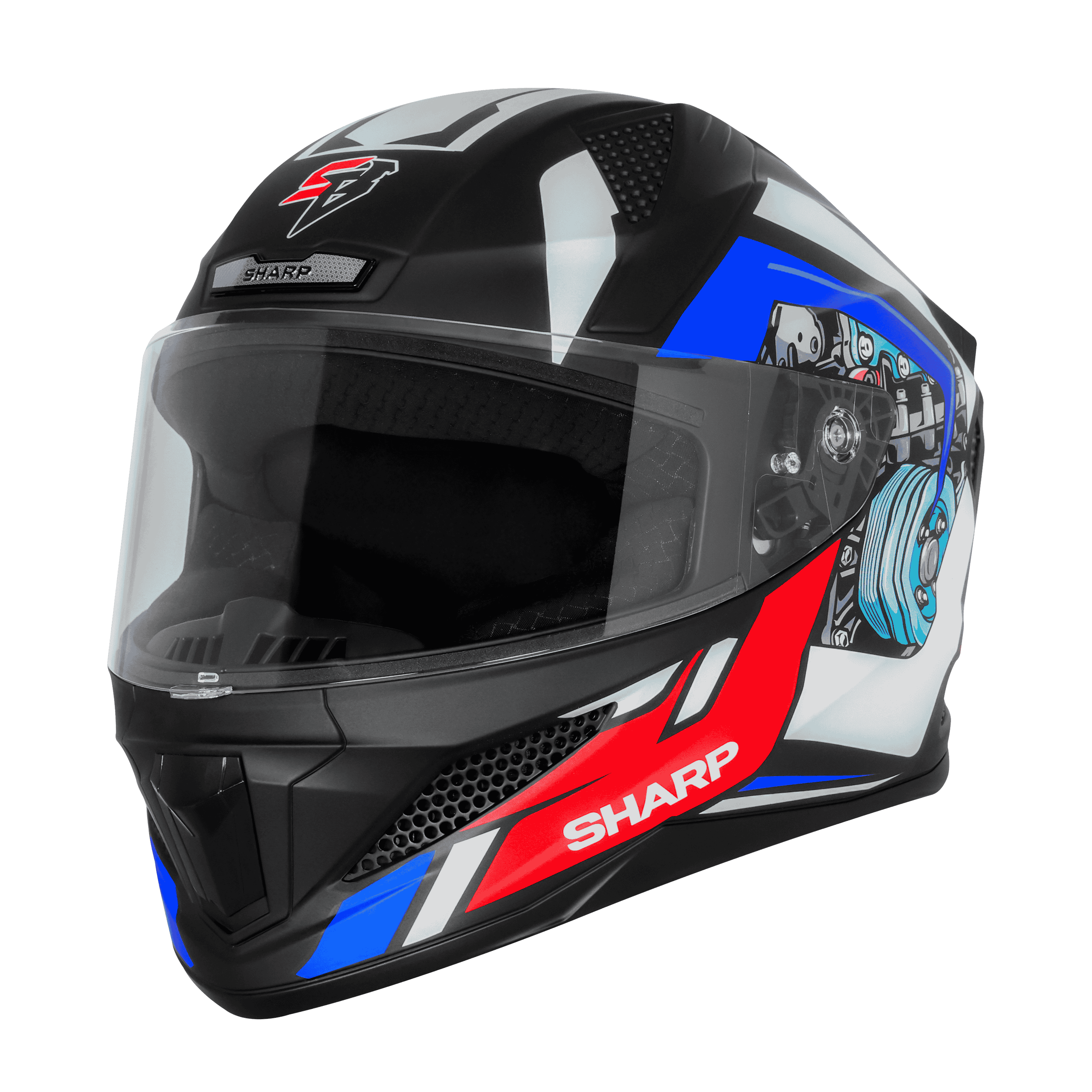 STEELBIRD SBH-25 SHARP SPIKY GLOSSY BLACK/WHITE BLUE C/V 580 MM